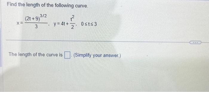 Solved Find the length of the following curve. | Chegg.com