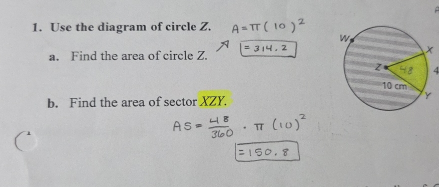 Solved Use the diagram of circle Z.,A=π(10)2a. ﻿Find the | Chegg.com