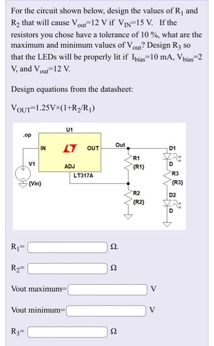 Solved For the circuit shown below, design the values of R1 | Chegg.com