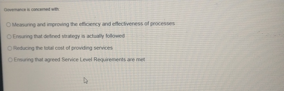 Solved Governance is concerned with:Measuring and improving | Chegg.com