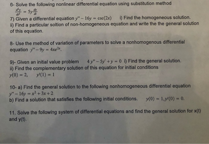 Solved 6- Solve the following nonlinear differential | Chegg.com
