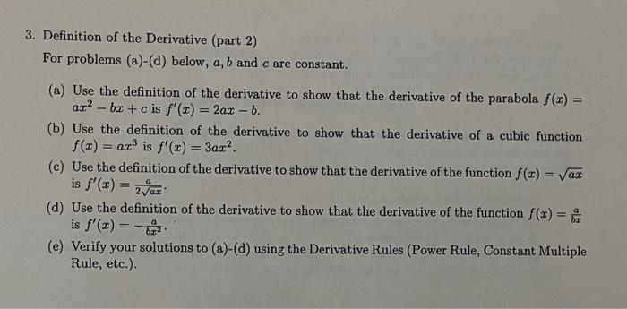 Solved 3. Definition of the Derivative (part 2) For problems | Chegg.com