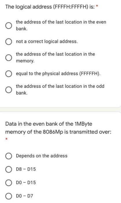 Solved The logical address (FFFFH:FFFFH) is: * the address | Chegg.com