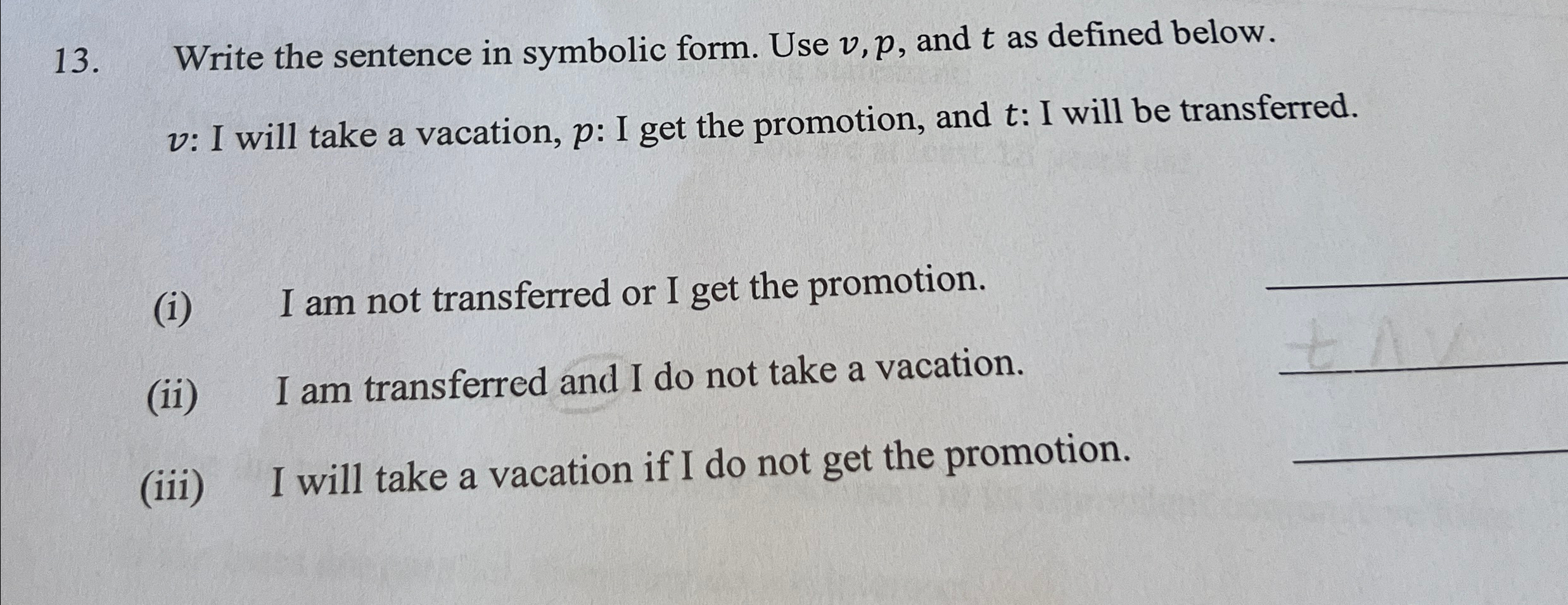Solved Write the sentence in symbolic form. Use v,p, ﻿and t | Chegg.com