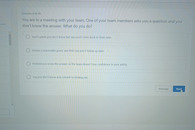 Solved Question 14 ﻿of 50You are in a meeting with your | Chegg.com