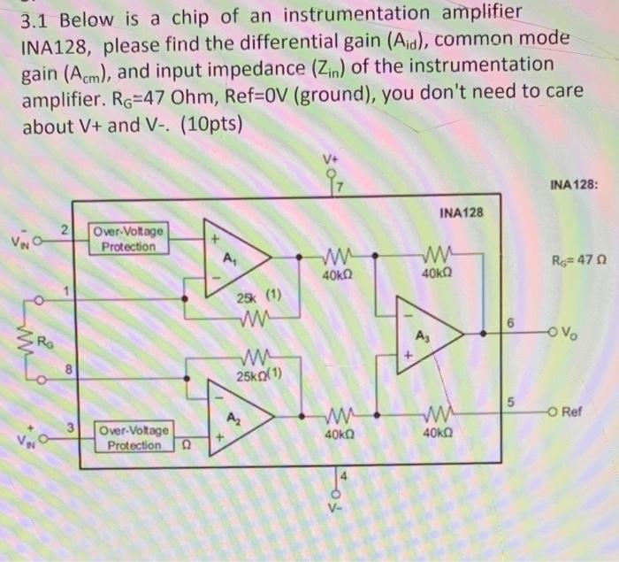 Solved 3.1 Below is a chip of an instrumentation amplifier | Chegg.com