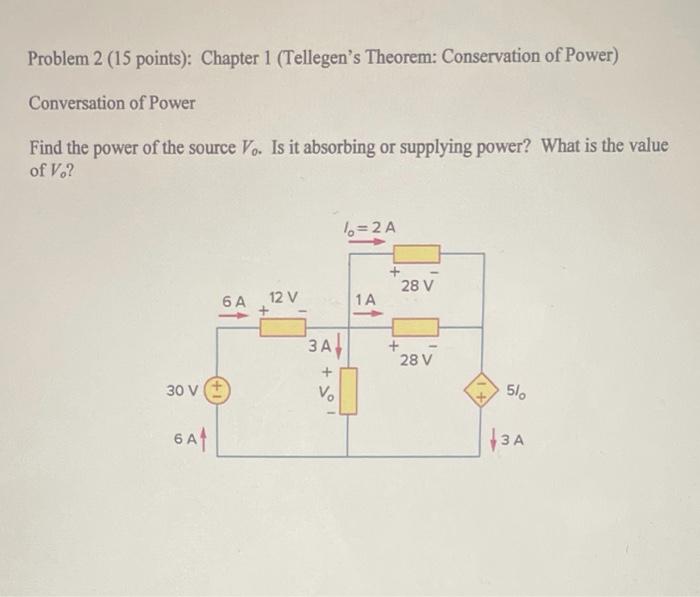 Solved Problem 2 (15 points): Chapter 1 (Tellegen's Theorem: | Chegg.com