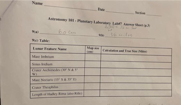 Solved Astronomy 101 - Planetary Laboratory Lab\#7 Answer | Chegg.com