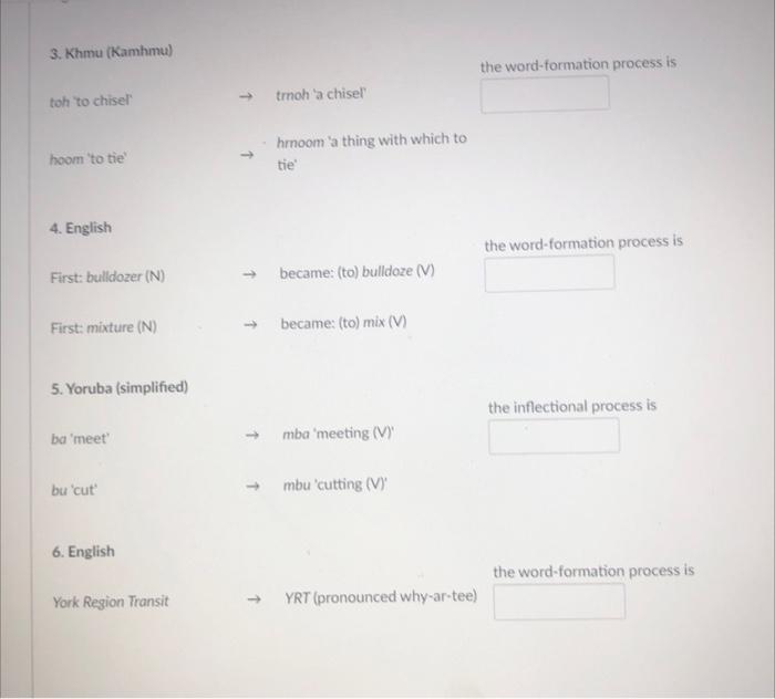Solved Name the morphological word-formation process | Chegg.com