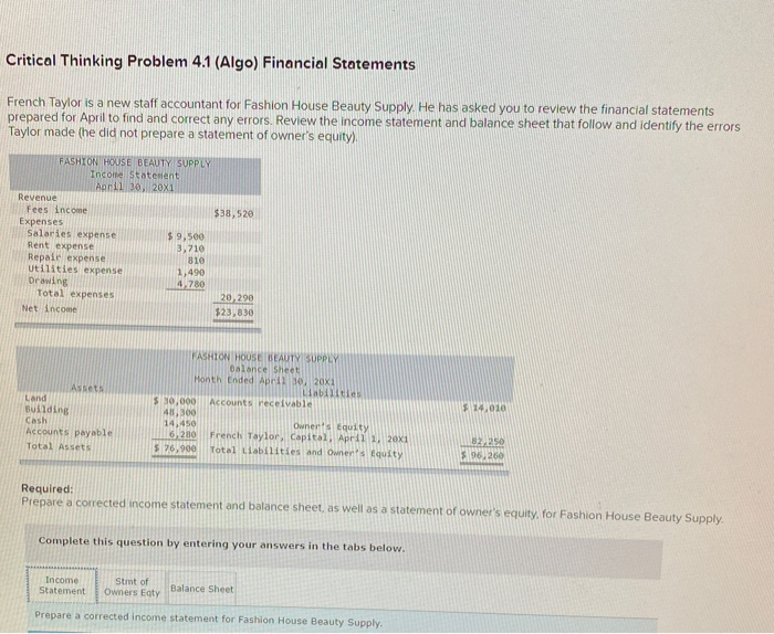 Solved Critical Thinking Problem 4.1 (Algo) Financial | Chegg.com