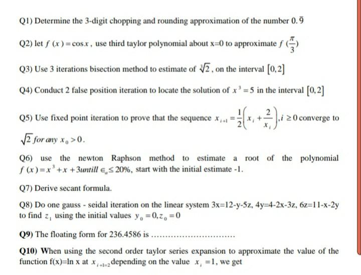 Solved (1) Determine the 3-digit chopping and rounding | Chegg.com
