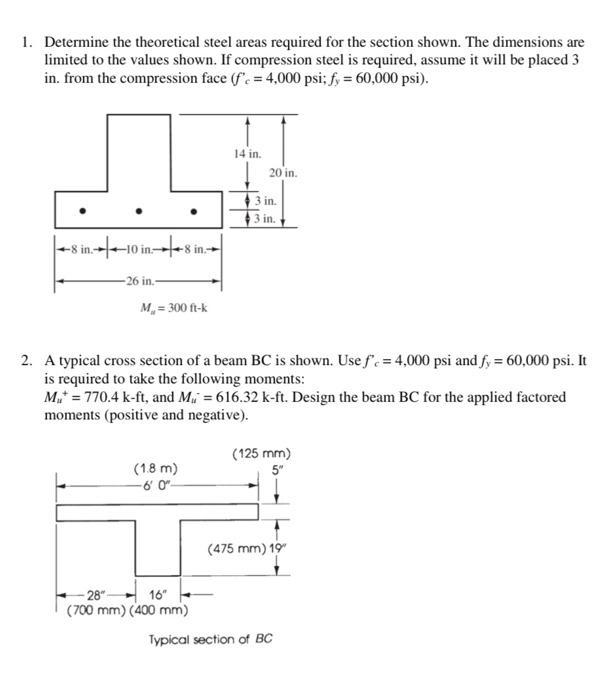 Solved 1. Determine the theoretical steel areas required for | Chegg.com