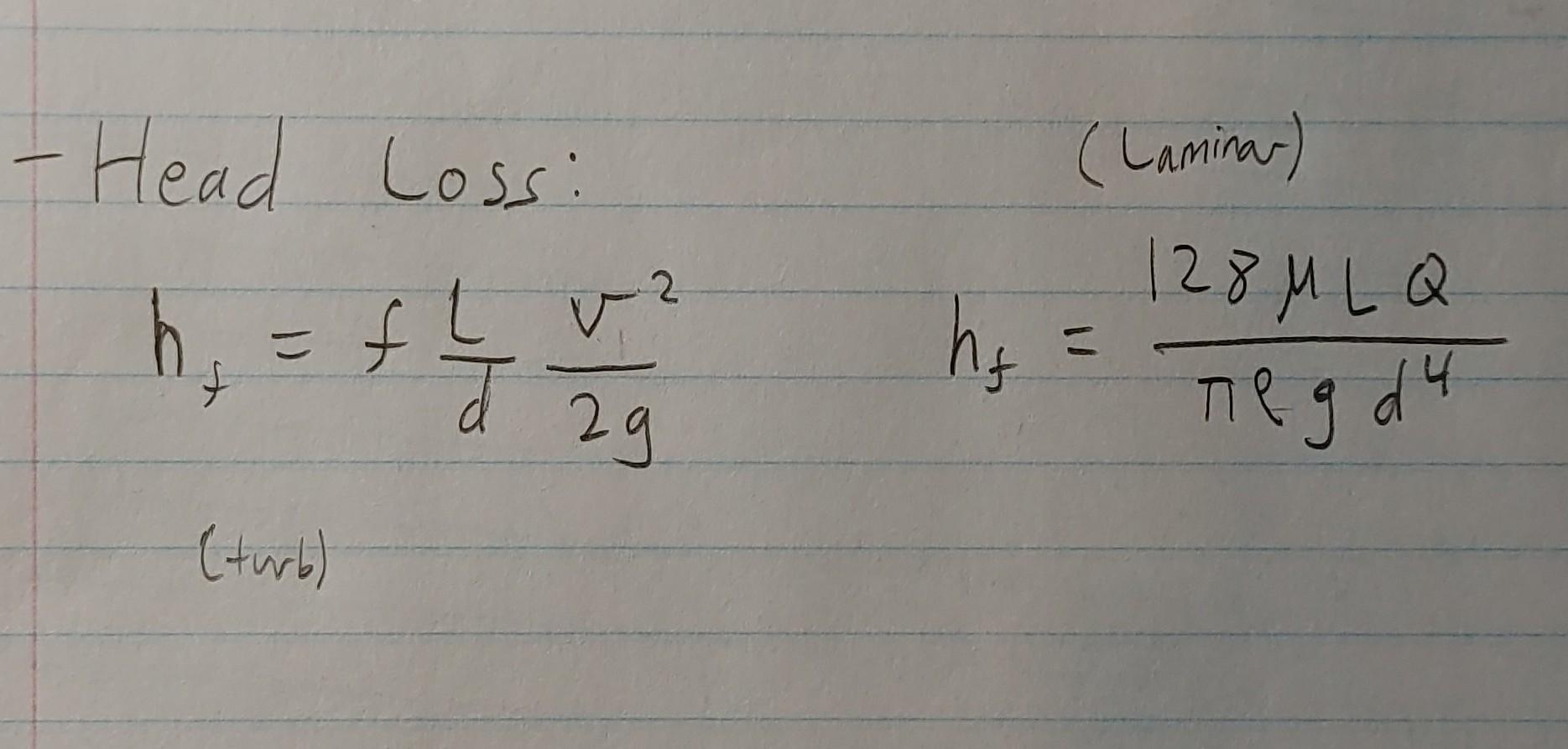 Solved in the photo above, if the head loss equation on the | Chegg.com