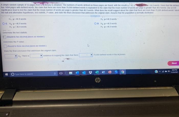 A simple random sample of 10 pages from a dictionary | Chegg.com