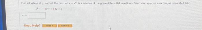 Solved Find all values of m so that the function y = x is a | Chegg.com
