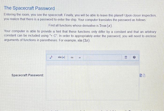 Solved The Spacecraft Password Entering the room, you see | Chegg.com