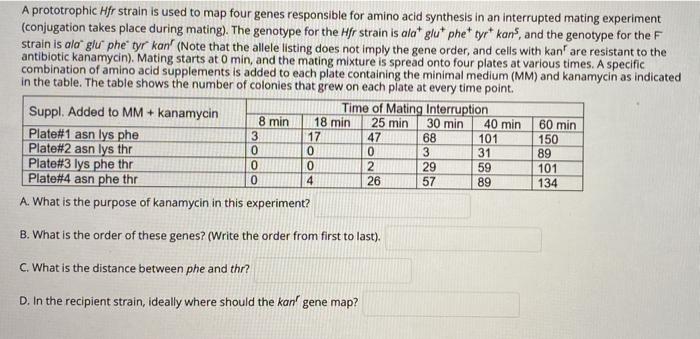 Solved A prototrophic Hfr strain is used to map four genes | Chegg.com