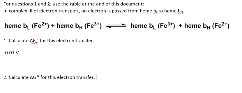 Solved Reduction Potential TableIn complex III of electron | Chegg.com