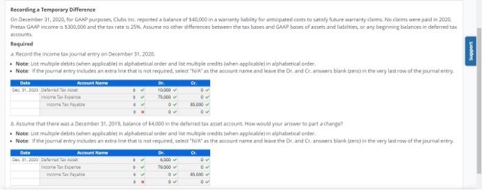 Solved accounts Recording a Temporary Difference On December | Chegg.com