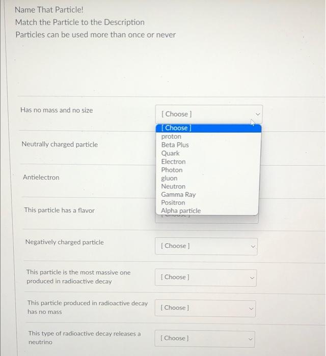 Solved Name That Particle! Match the Particle to the | Chegg.com