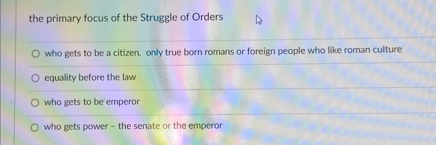 Solved the primary focus of the Struggle of Orderswho gets | Chegg.com