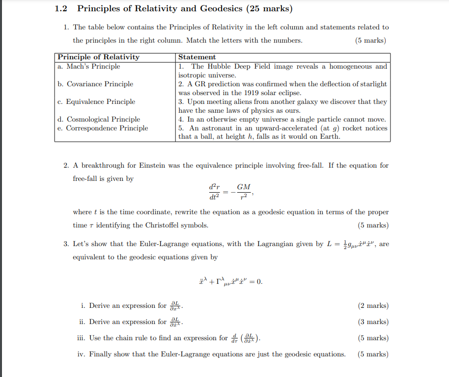 Solved 1.2 ﻿Principles of Relativity and Geodesics (25 | Chegg.com
