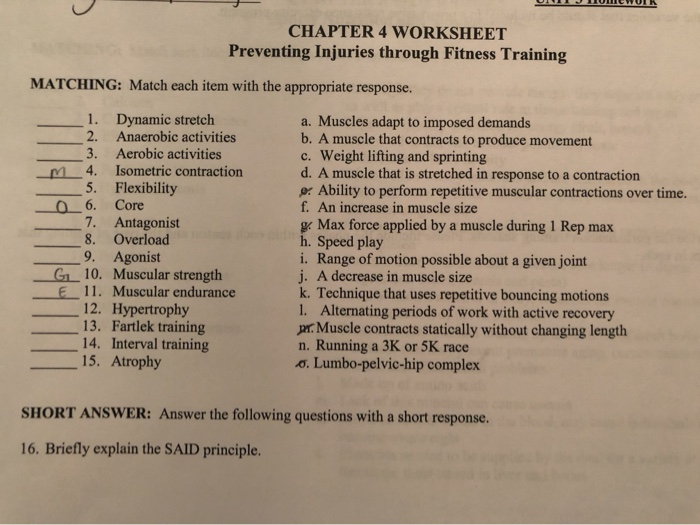 Solved CHAPTER 4 WORKSHEET Preventing Injuries through | Chegg.com