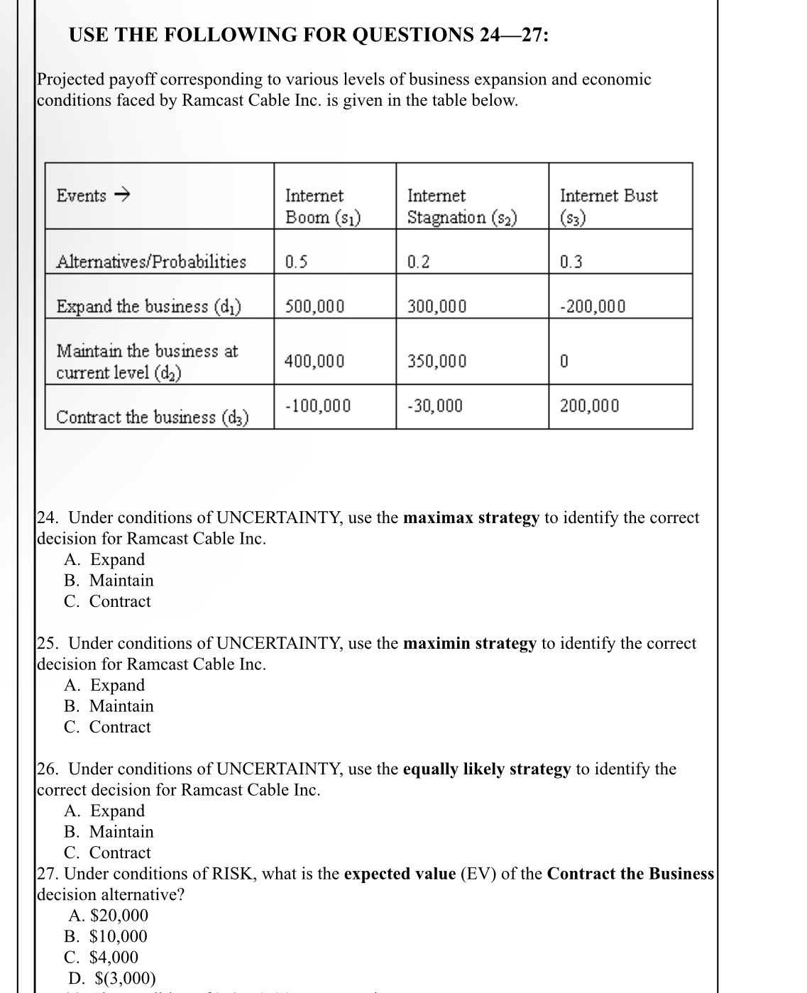 USE THE FOLLOWING FOR QUESTIONS 24-27: Projected | Chegg.com