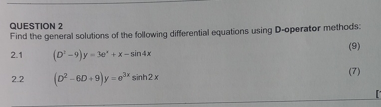 Solved QUESTION 2Find the general solutions of the following | Chegg.com
