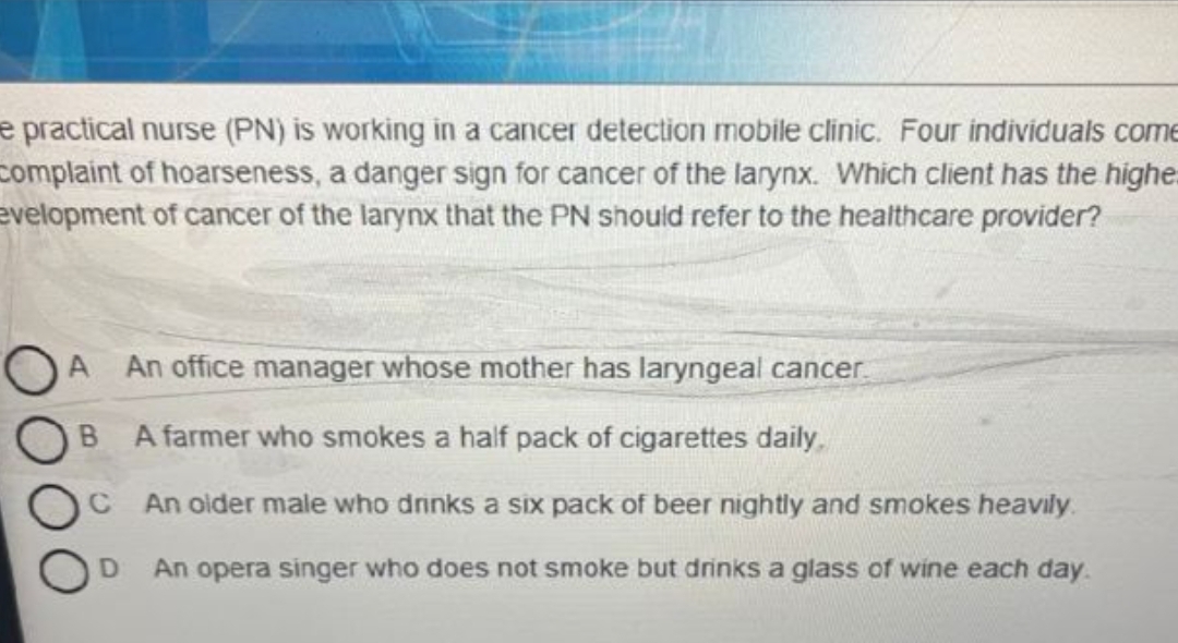 Solved e practical nurse (PN) ﻿is working in a cancer | Chegg.com