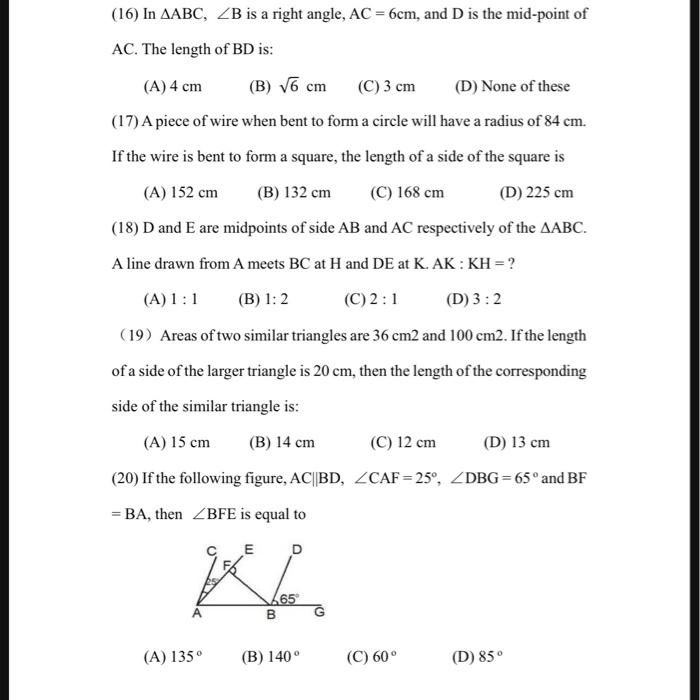 Solved 16 In Abc тиаb Is A Right Angle Ac 6 Cm And D Is Chegg