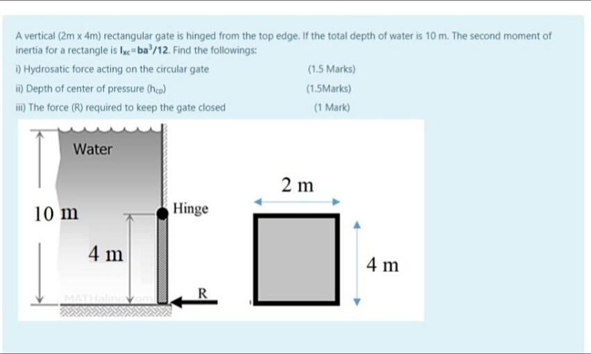 Solved A vertical (2m x 4m) rectangular gate is hinged from | Chegg.com