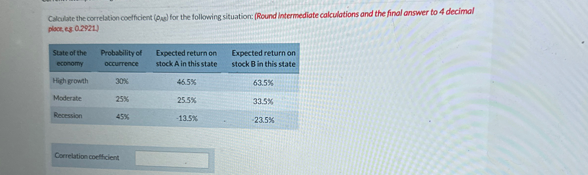 Solved Calculate the correlation coefficient (ρAB) ﻿for the | Chegg.com
