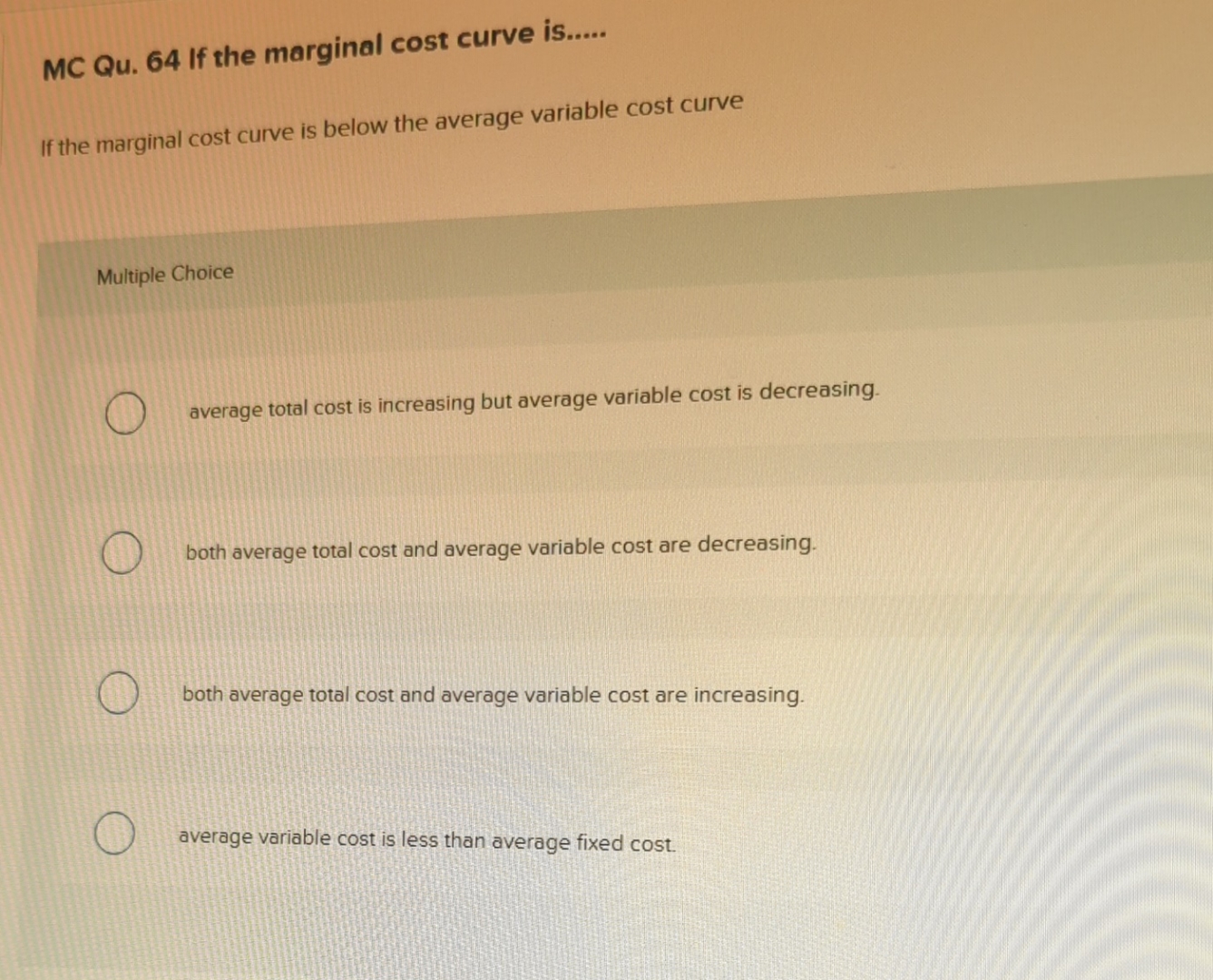 Solved MC ﻿Qu. 64 ﻿If the marginal cost curve is q,If the | Chegg.com