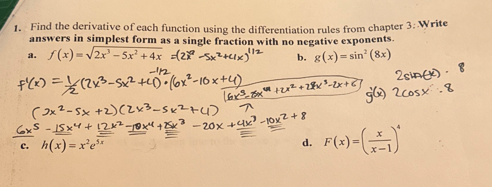 Solved Find the derivative of each function using the | Chegg.com