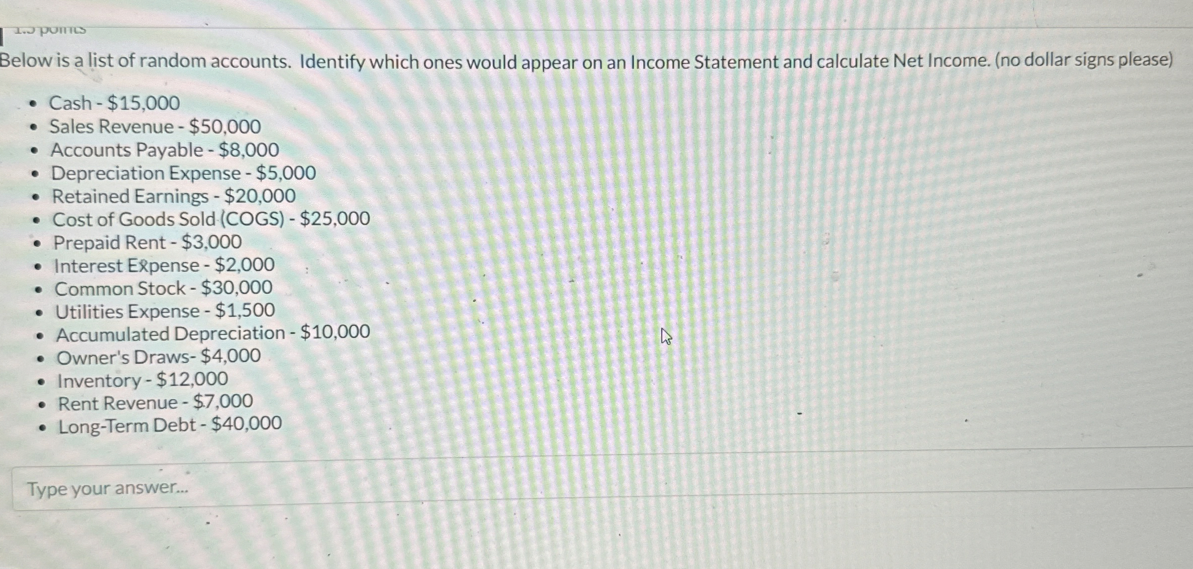 Solved Below is a list of random accounts. Identify which | Chegg.com
