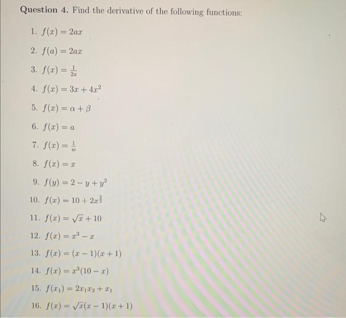 Solved Question 1. For each of the functions below, find the | Chegg.com