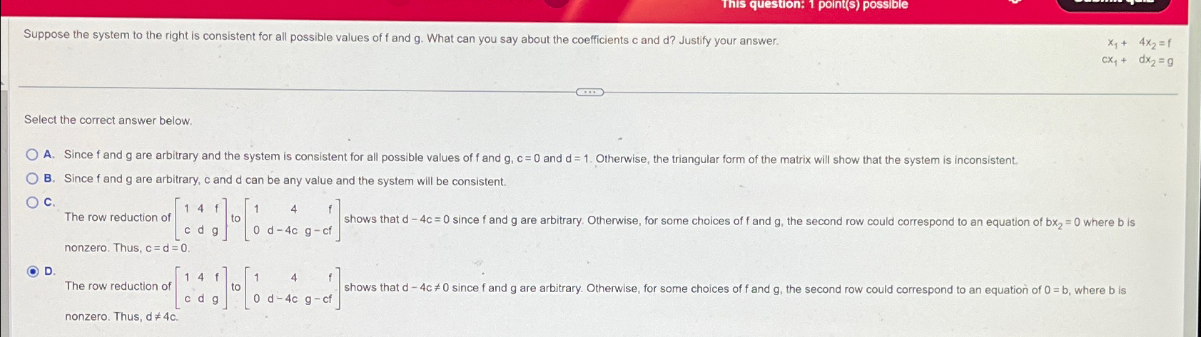 Solved Suppose the system to the right is consistent for all | Chegg.com