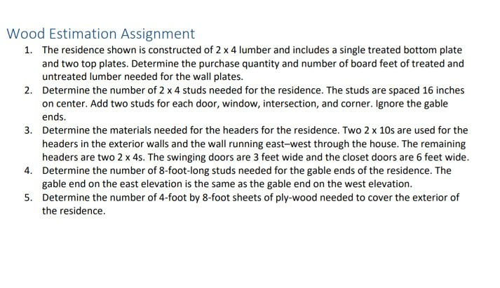 Solved Wood Estimation Assignment 1. The residence shown is | Chegg.com