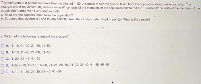 Solved The members of a population have been numbered 1−50. | Chegg.com