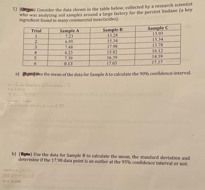 Solved 1) (0) Consider the data shown in the table below, | Chegg.com