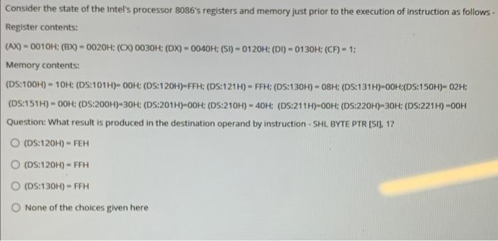Solved Consider the state of the Intel's processor 8086's | Chegg.com