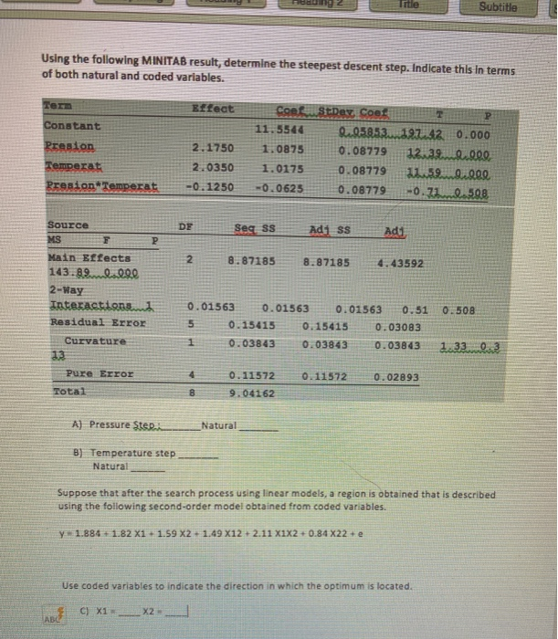 Tule Subtitle Using the following MINITAB result, | Chegg.com