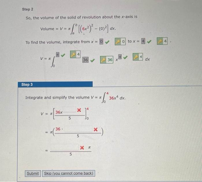 Solved Step 2 So, the volume of the solid of revolution | Chegg.com