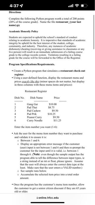 Solved 4:37 Directions Complete the following Python program | Chegg.com