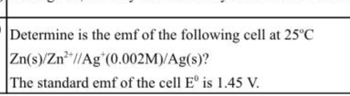 Solved Determine is the emf of the following cell at | Chegg.com
