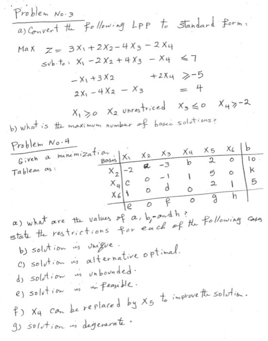 Solved Problem No.3 a) Convert the following Lpp to standard | Chegg.com