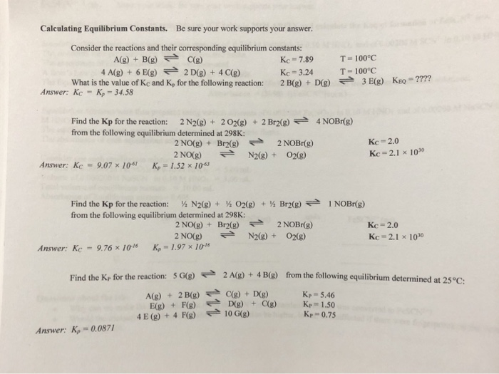 Solved Calculating Equilibrium Constants. Be sure your work | Chegg.com