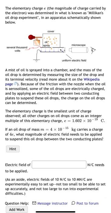 Solved The elementary charge e (the magnitude of charge | Chegg.com