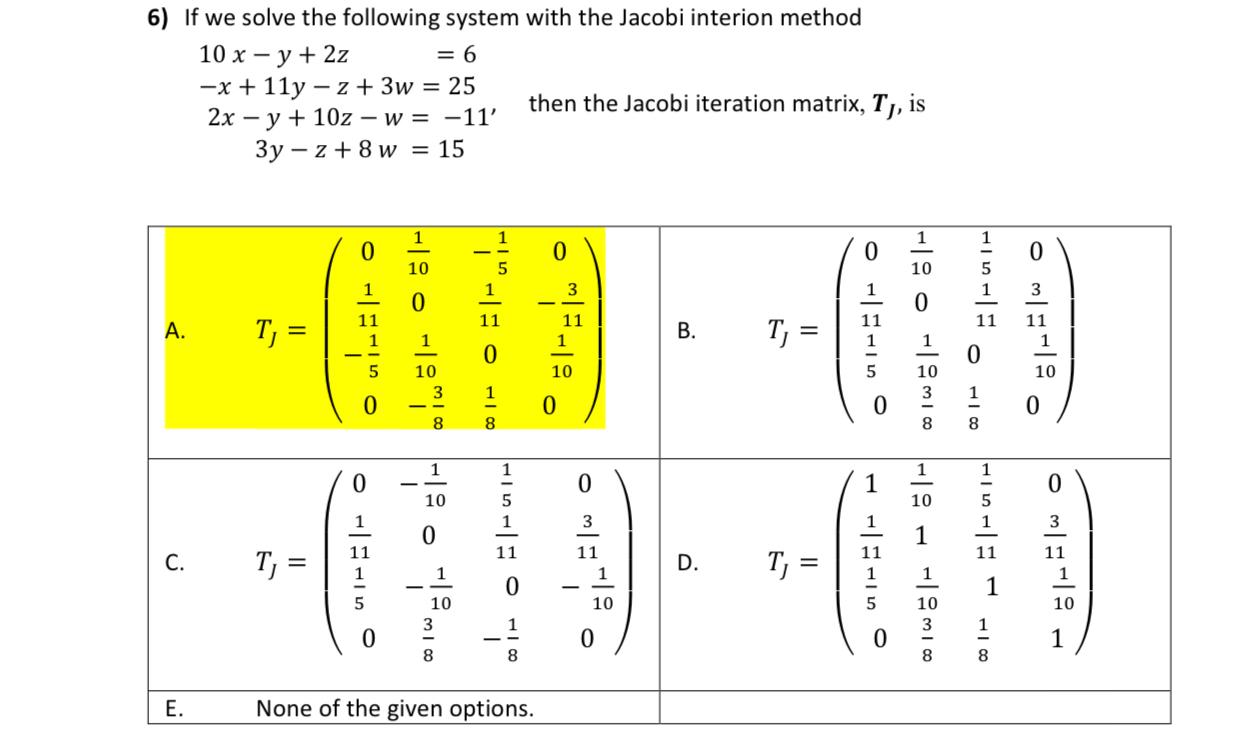 Solved If we solve the following system with the Jacobi | Chegg.com